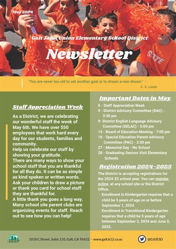 Galt Joint Union Elementary School District - Monthly Newsletter